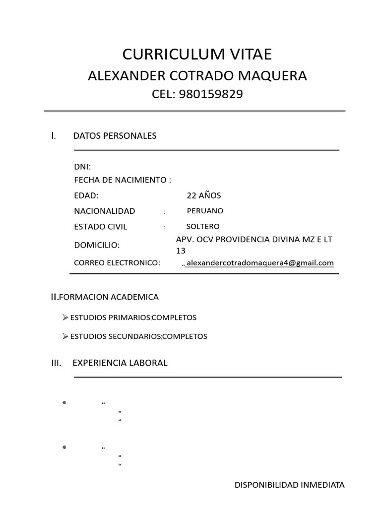 Curriculum Vitae Alexander Cotrado | PDF