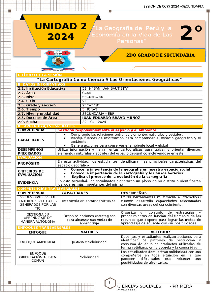 2º Ab Sesión Semana 1 Uni 2 - CCSS 2024 - Juan Bravo | PDF