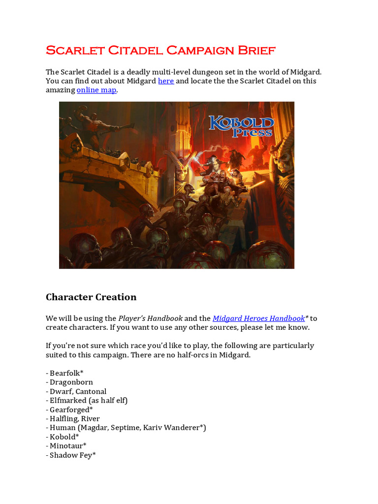 Scarlet Citadel Campaign Brief | PDF