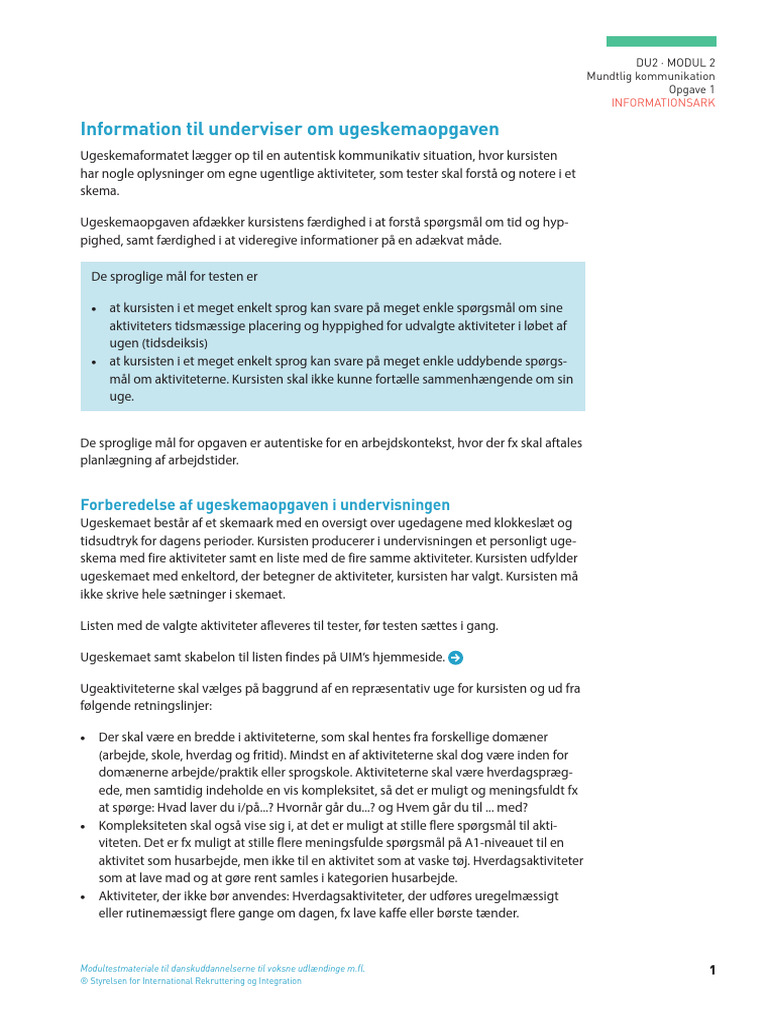 Infoark Til Underviser DU2M2 Opg 1 | PDF