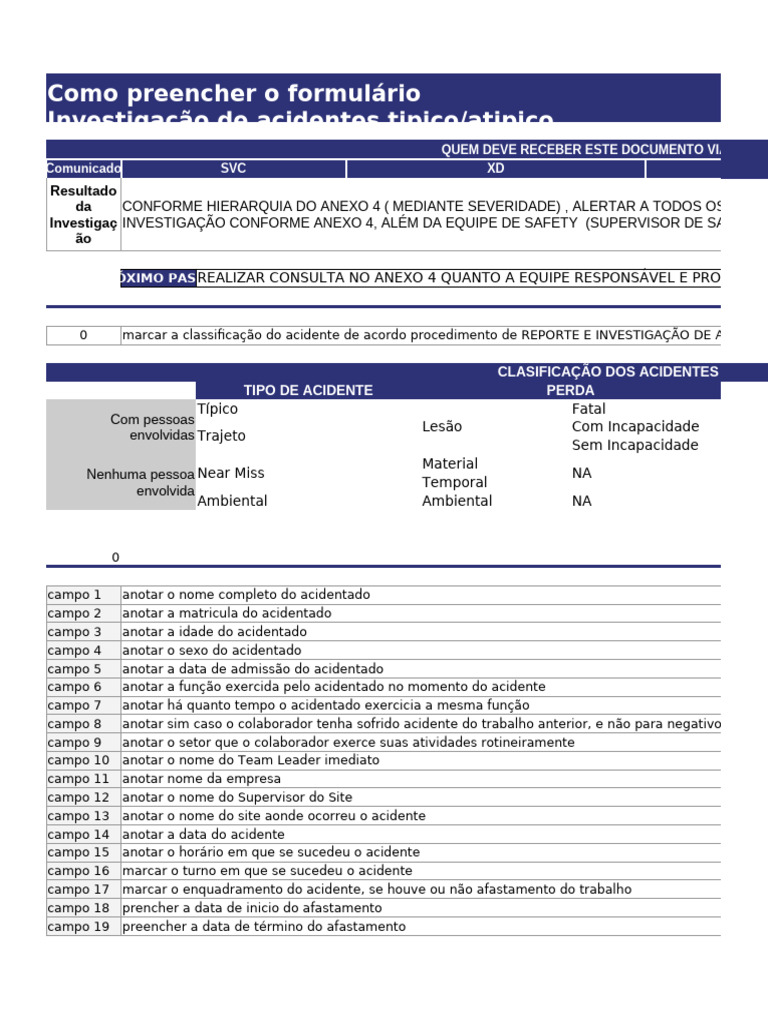 Como Preencher Formulario de Acidente de Trabalho | PDF