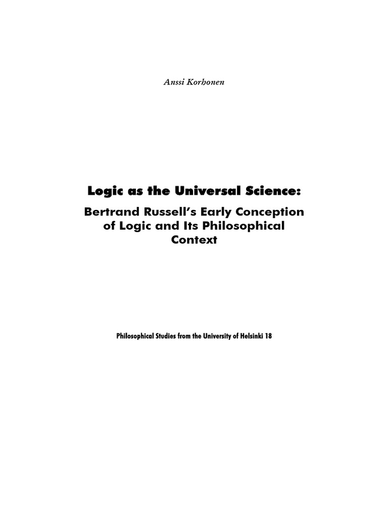 Logic As The Universal Science Bertrand | PDF