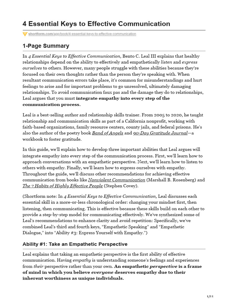 4 Essential Keys To Effective Communication | PDF