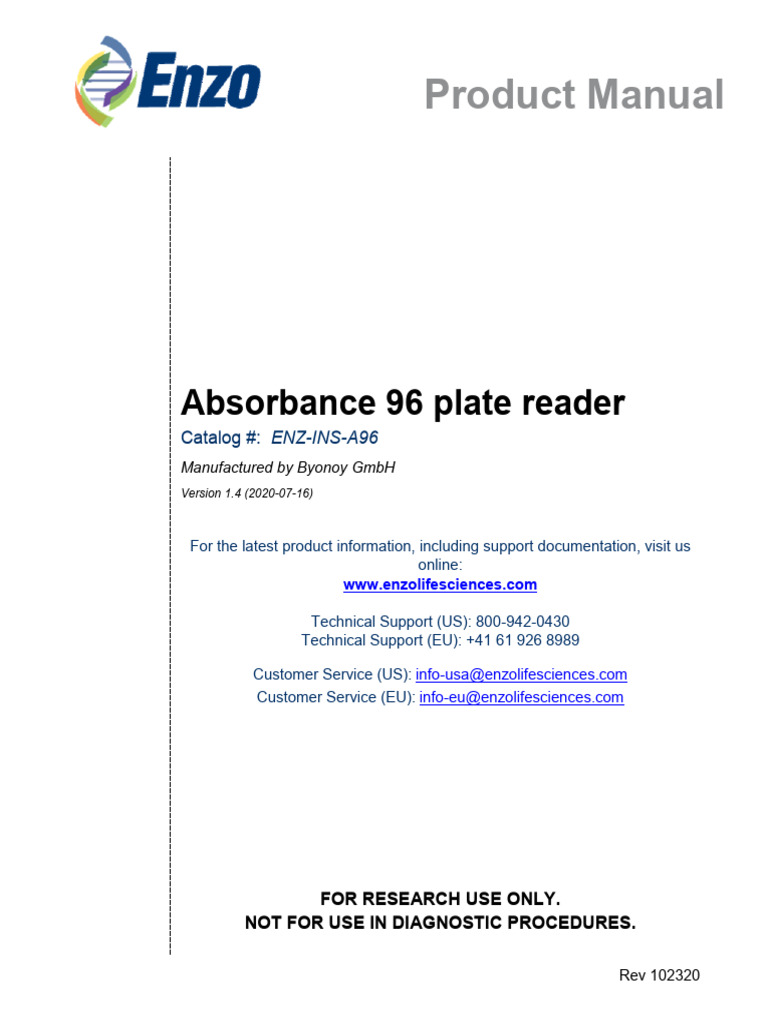Boyono Tiny ELISA Absorbance 96 Reader ENZ - Manual | PDF | Absorbance