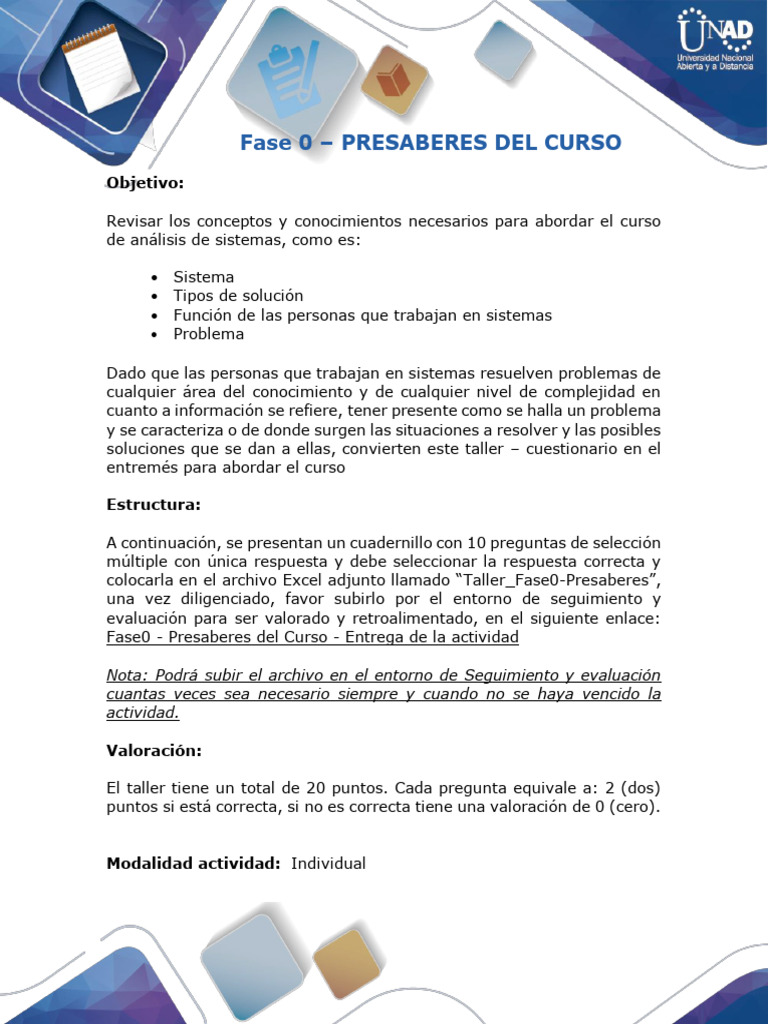 Taller Fase 0 Presaberes | PDF