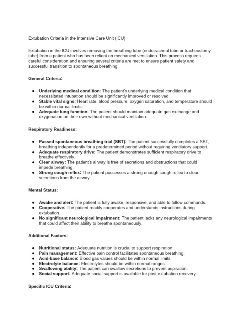 Extubation Criteria in Icu | PDF | Intensive Care Medicine | Breathing