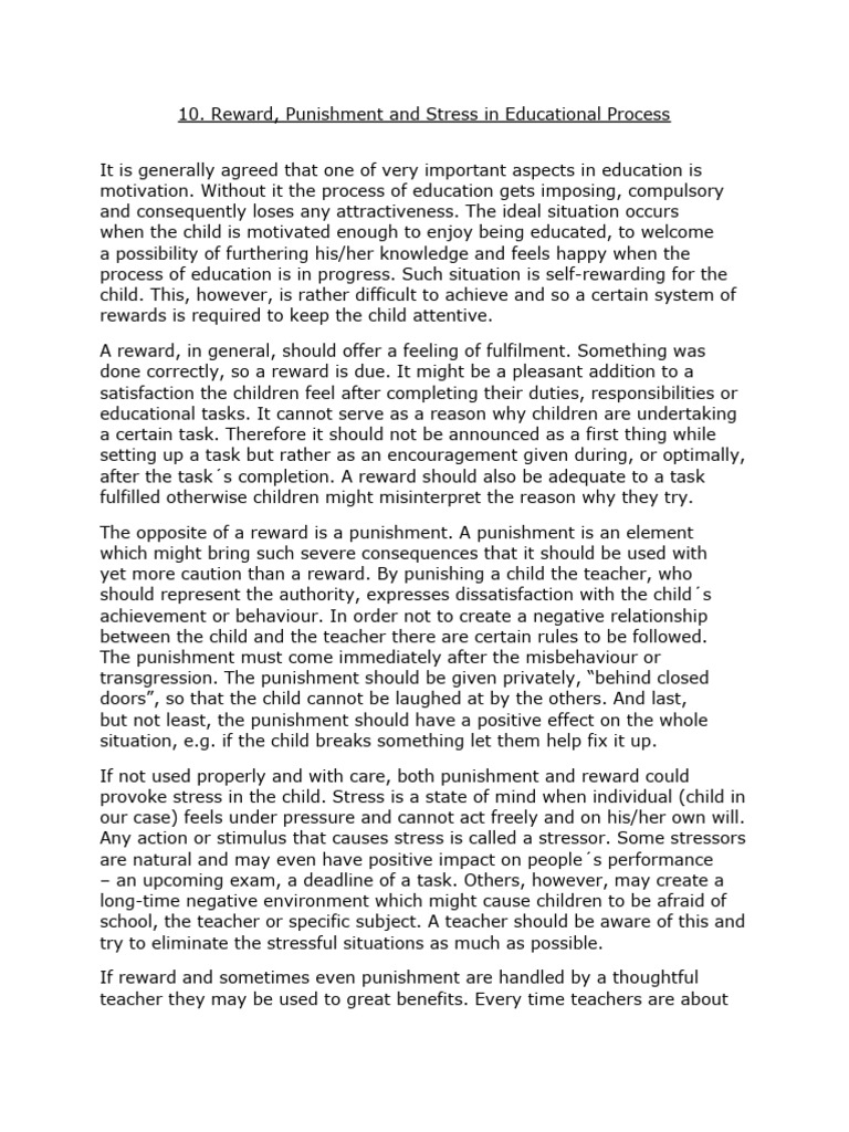 Reward, Punishment and Stress in Educational Process | PDF