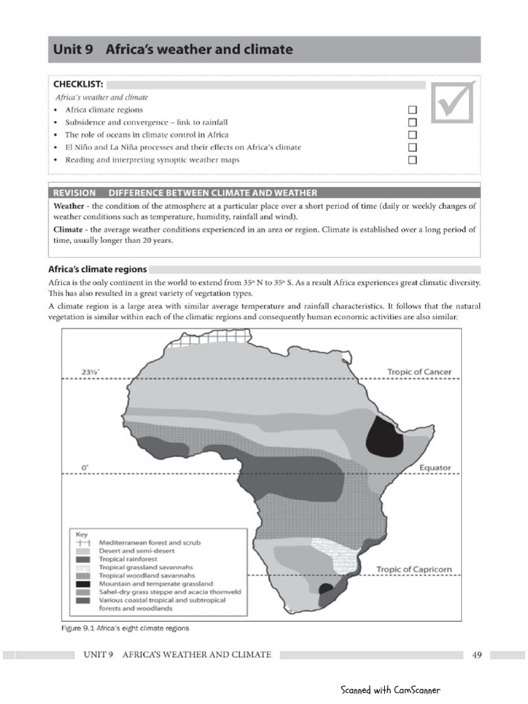 Africa Weather and Climate Aceit Study Notes Grade 11 | PDF