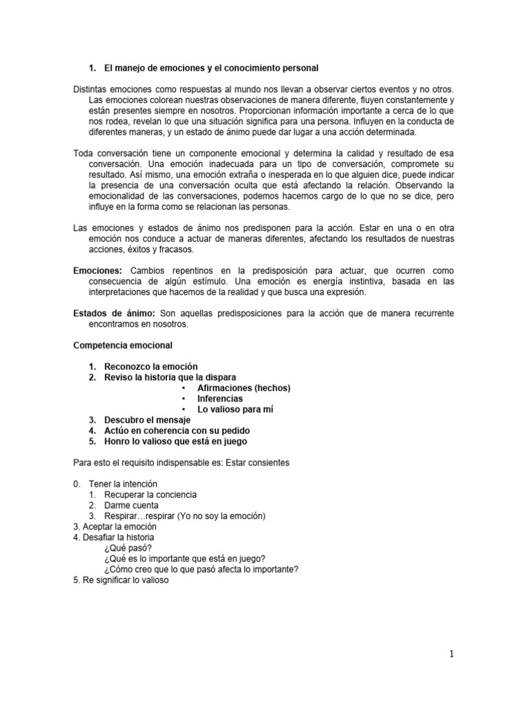 El Manejo de Emociones y El Conocimiento Personal Participante | PDF