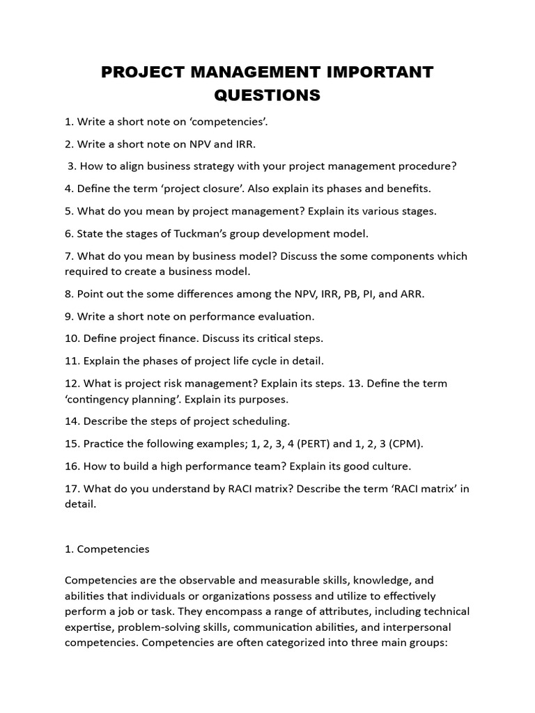 Project Management Important Questions | PDF