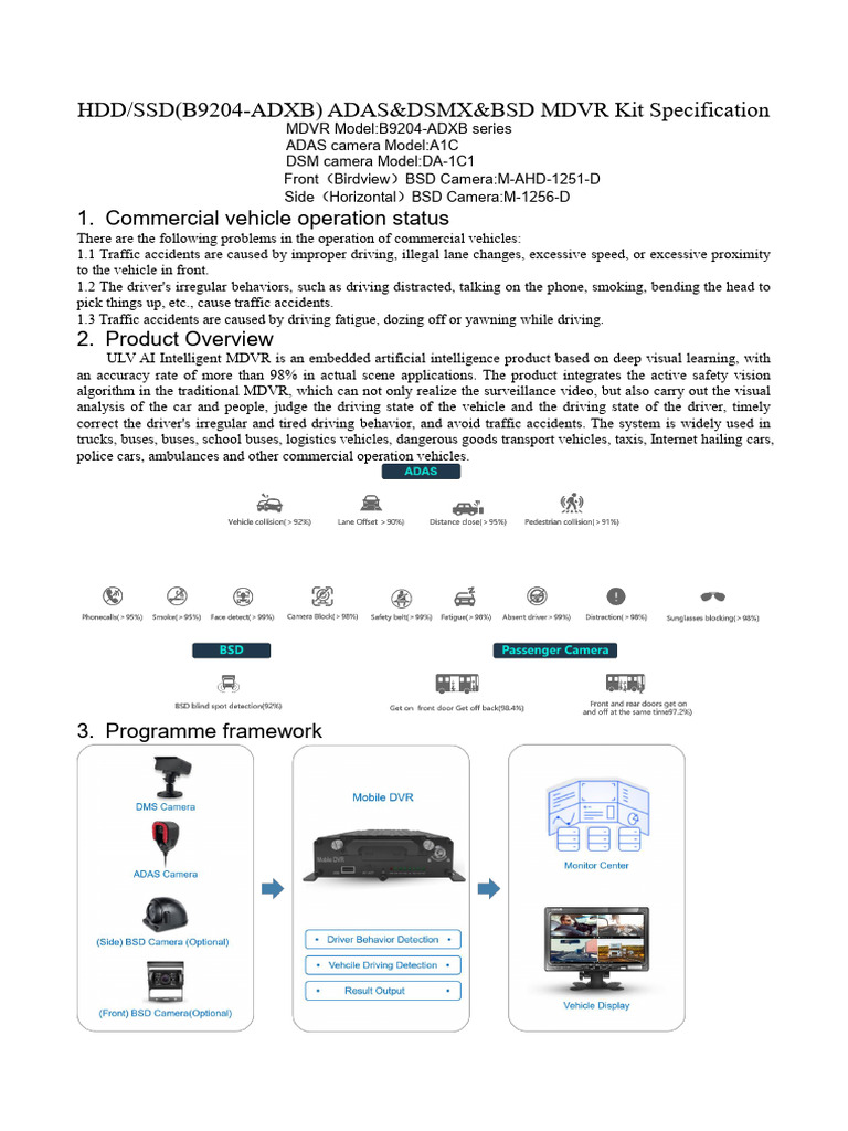 HDD&SSD (B9204-ADXB) ADAS&DSMX&BSD MDVR Kit Specification-20221121 | PDF