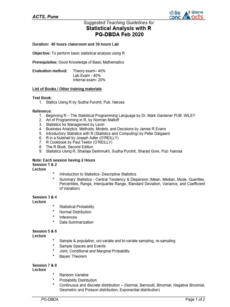 Statistical Analysis With R | PDF
