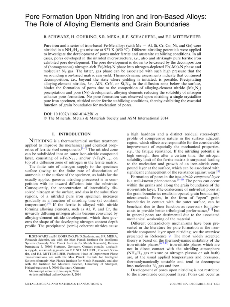 Pore Formation Upon Nitriding Iron and Iron-Based Alloys: The Role of ...