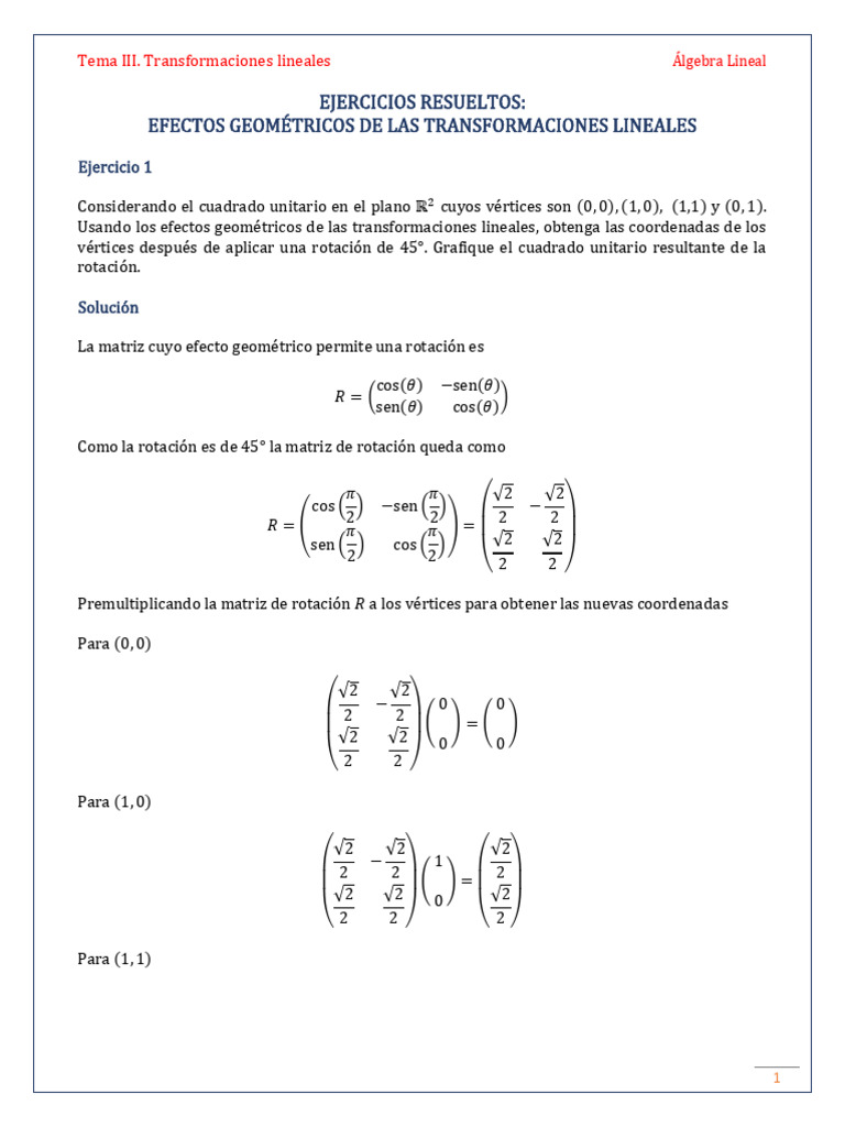 Ejercicios Resueltos de Efectos Geométricos de Las Transformaciones Lineales | PDF