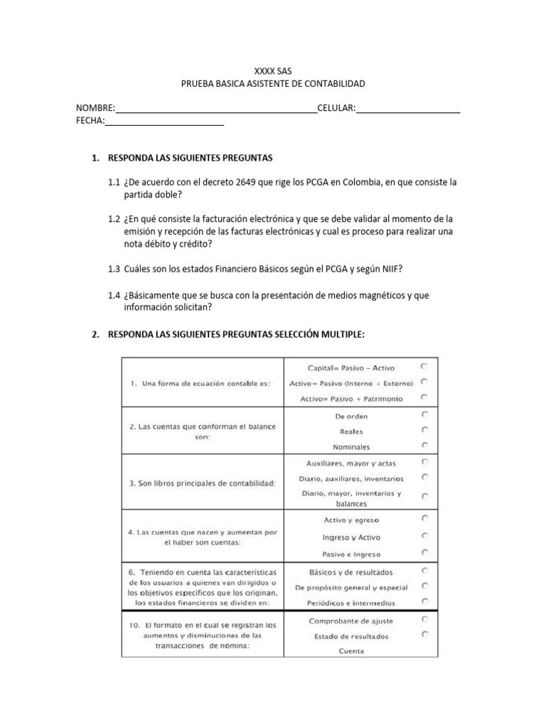 Prueba Conocimiento Asistente Contable Profunda | PDF