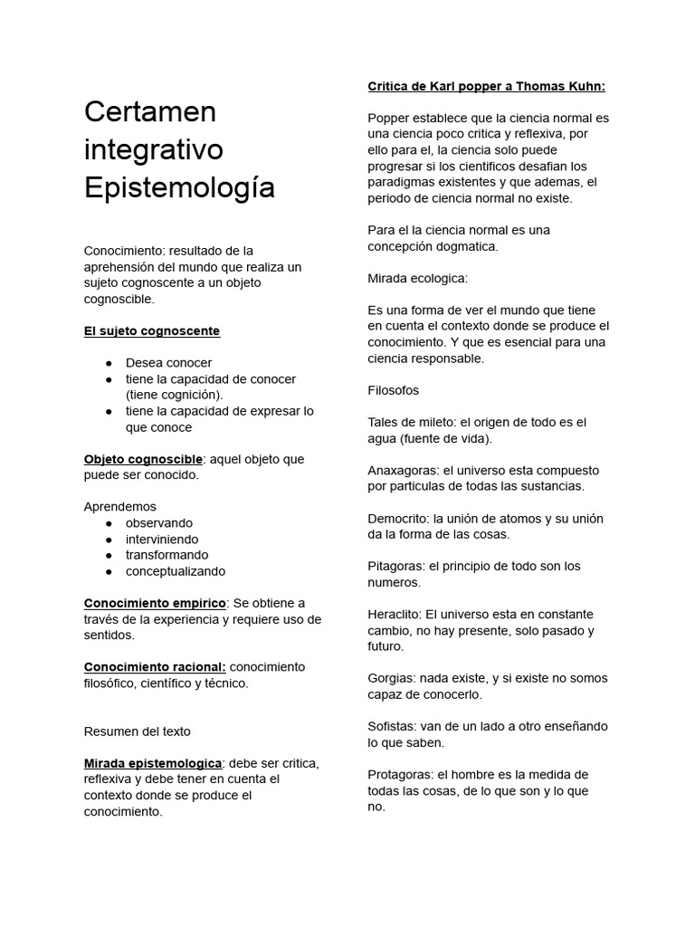 Certamen Integrativo Epistemología | PDF