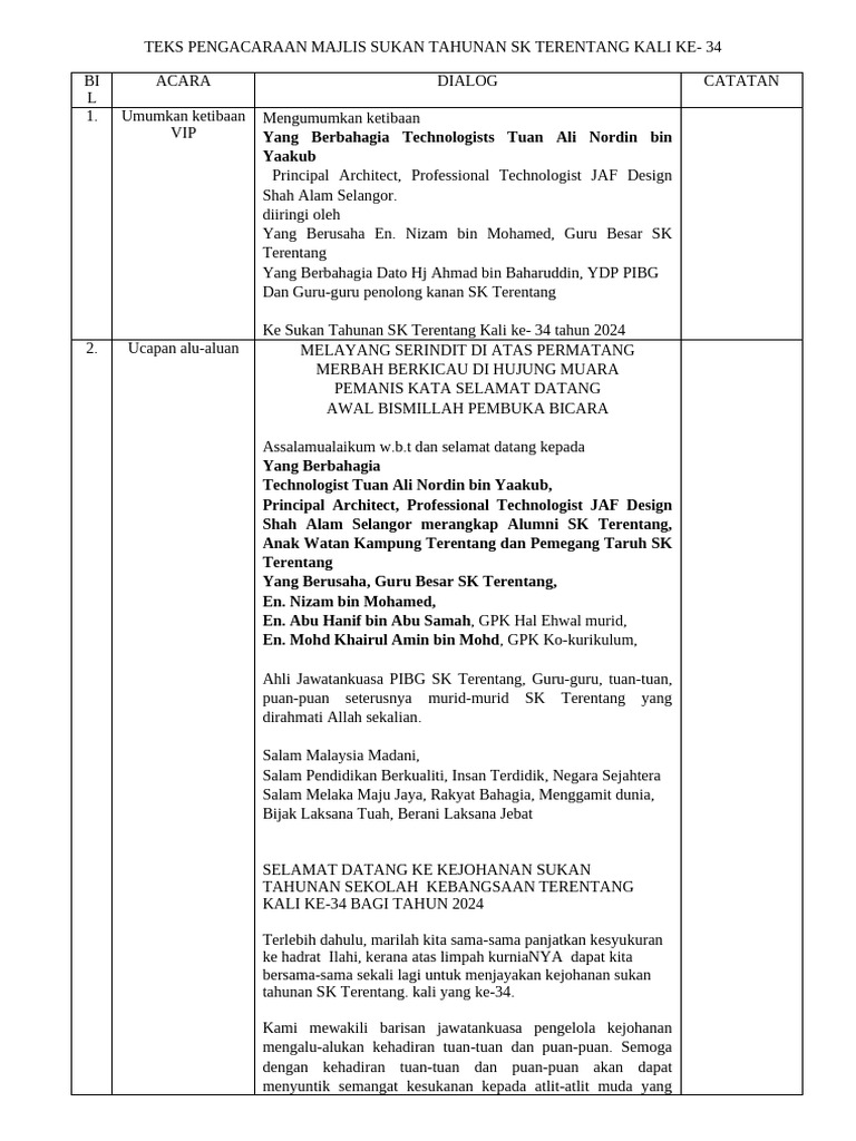 Teks MC Sukan 2024 | PDF