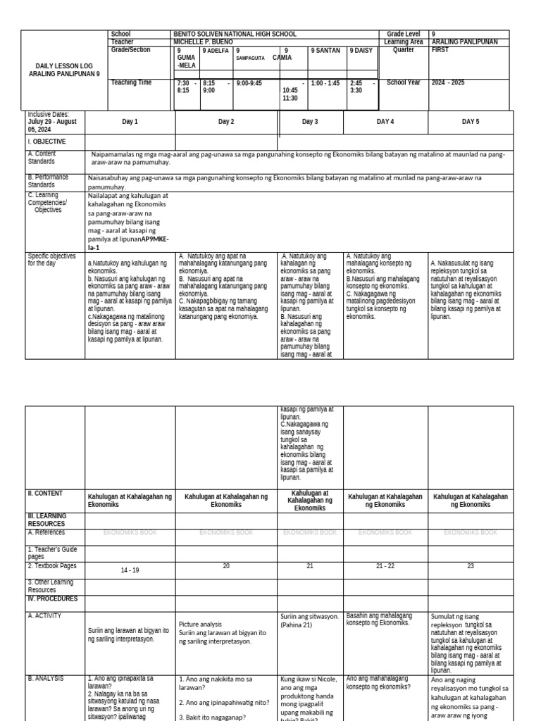 Daily-Lesson-Log-4as Ap Week 1 | PDF