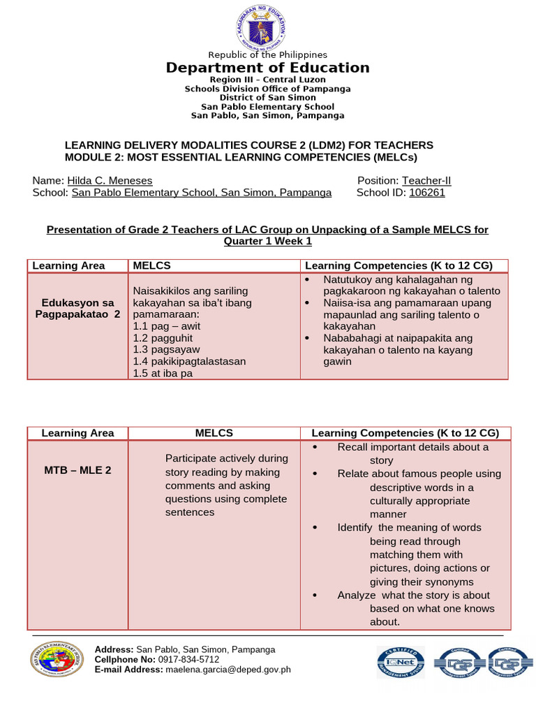 UNPACKING OF MELCs HILDAMENESES | PDF