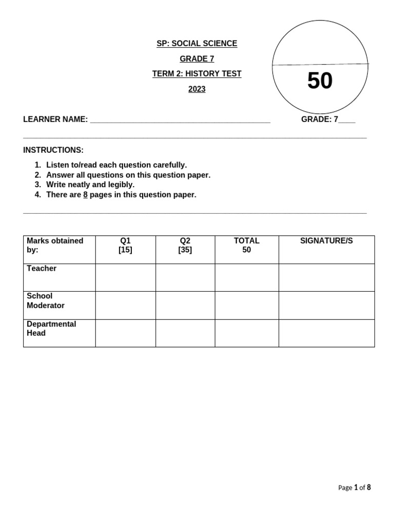 Grade 7 History Term 2 Task Memo | PDF