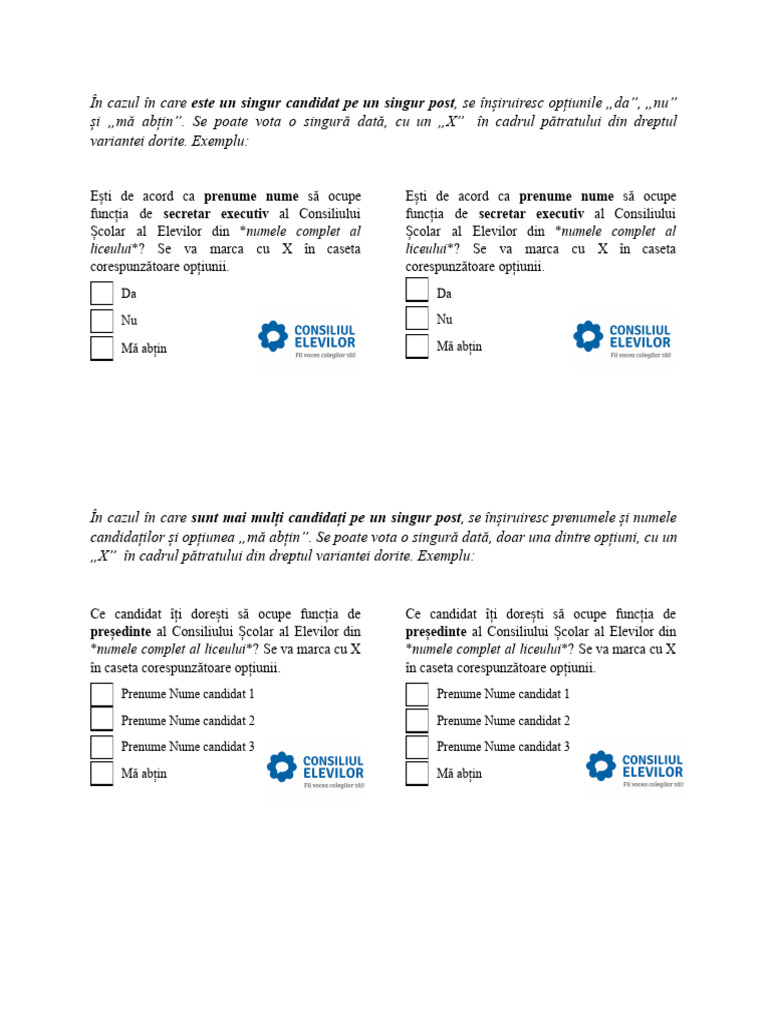 Model Buletine de Vot CȘE | PDF
