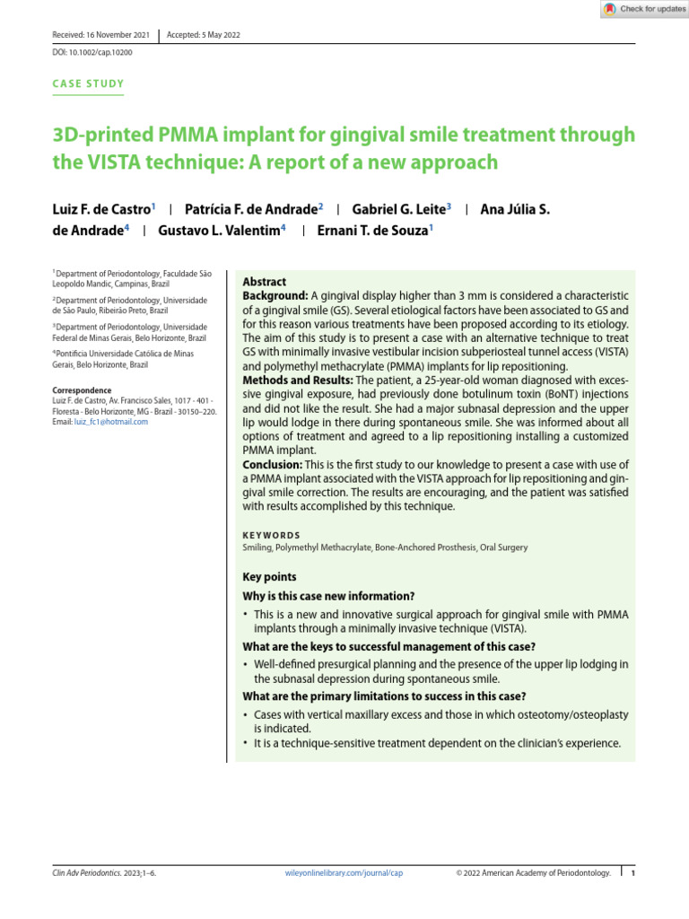 Clin Adv Periodontics 2022 Castro 3DE28090printed PMMA Implant For ...