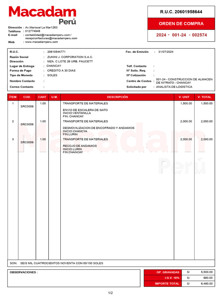 Os2024-001-24-2574-Zunini-Transporte de Materiales | PDF