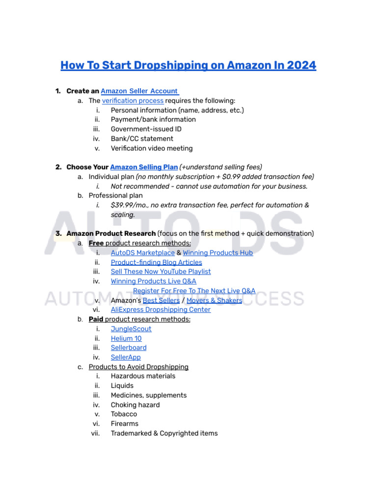 How To Start Dropshipping On Amazon 2024 - Cheat Sheet - Backup | PDF ...