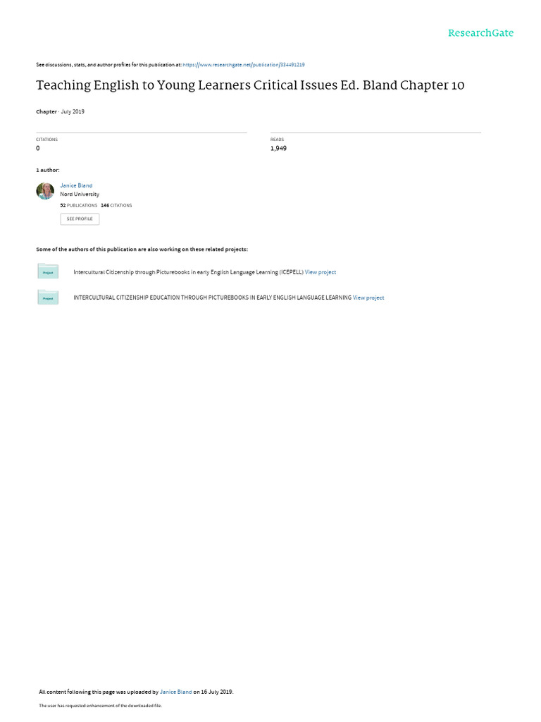 Teaching English To Young Learners Critical Issues Ed. Bland Chapter 10 ...