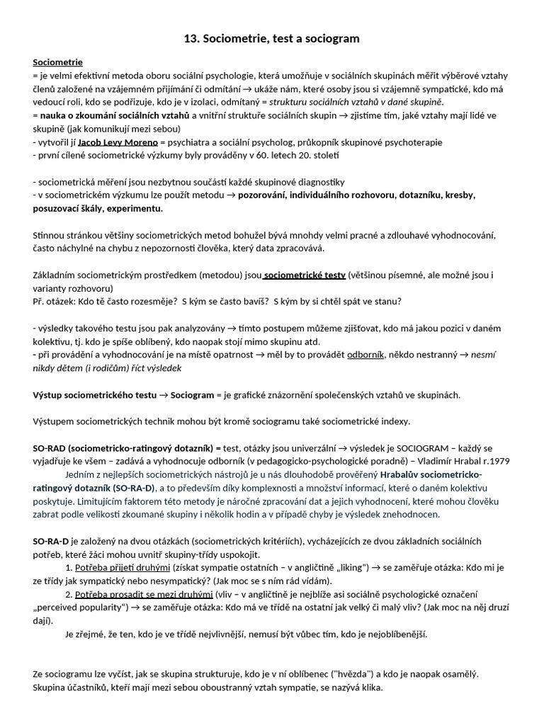 Sociometrie, Test A Sociogram | PDF