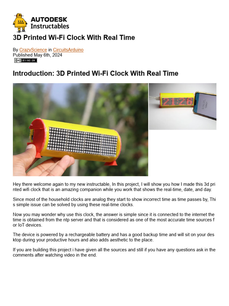 3D Printed Wi-Fi Clock With Real Time - 6 Steps - Instructables | PDF