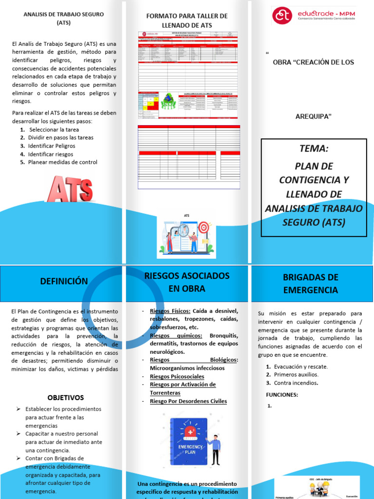 Triptico PLAN DE CONTINGENCIA Y LLENADO DE ATS | PDF | Valores | Aparición