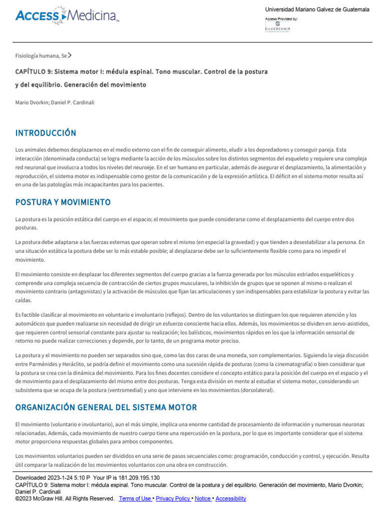 CAP TULO 9 Sistema Motor I M Dula Espinal. Tono Muscular. Control de La Postura y Del Equilibrio ...