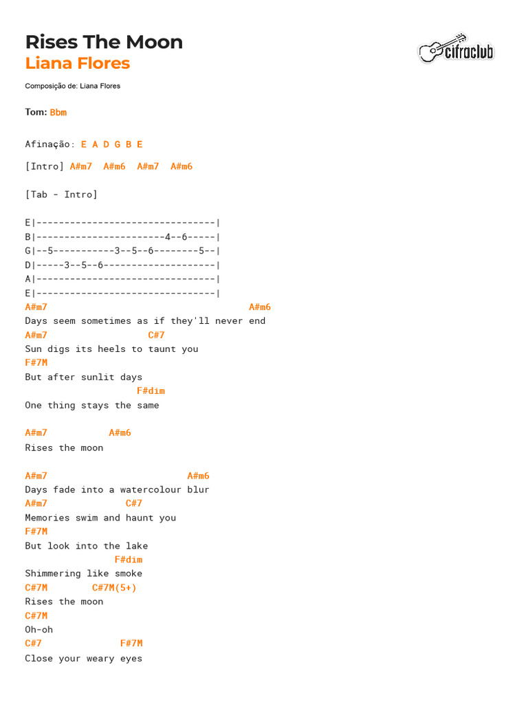 Cifra Club - Liana Flores - Rises The Moon | PDF