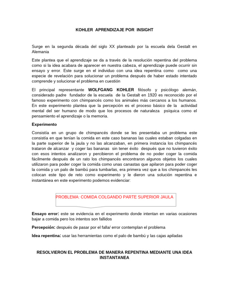Kohler Aprendizaje Por Insight | PDF