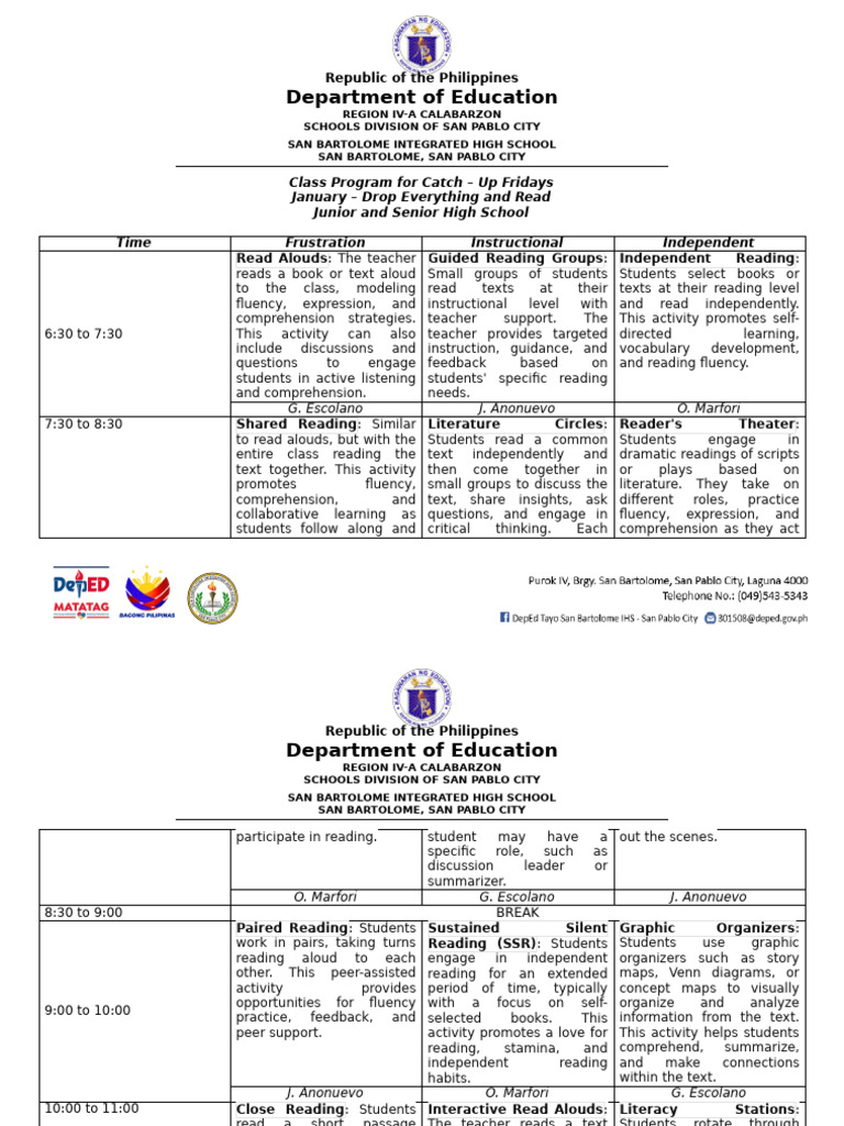 Class Program Pdf