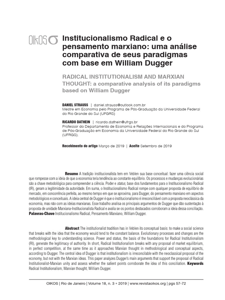STRAUSS, D. Institucionalismo Radical e o Pensamento Marxiano - Uma ...