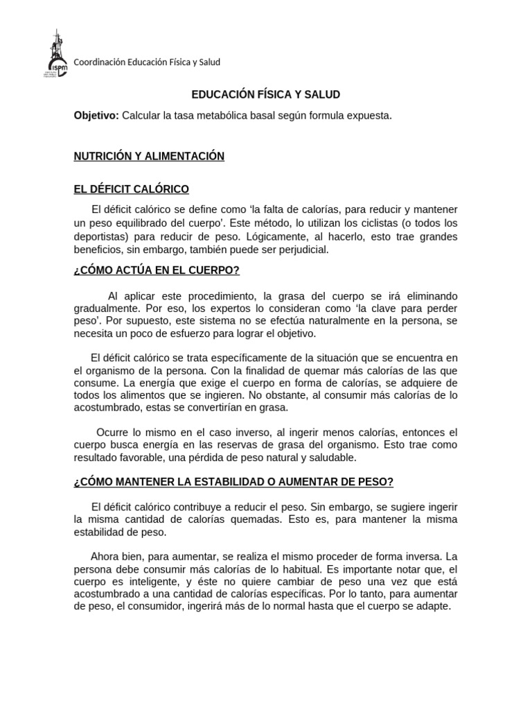 Guía DEFICIT CALORICO | PDF