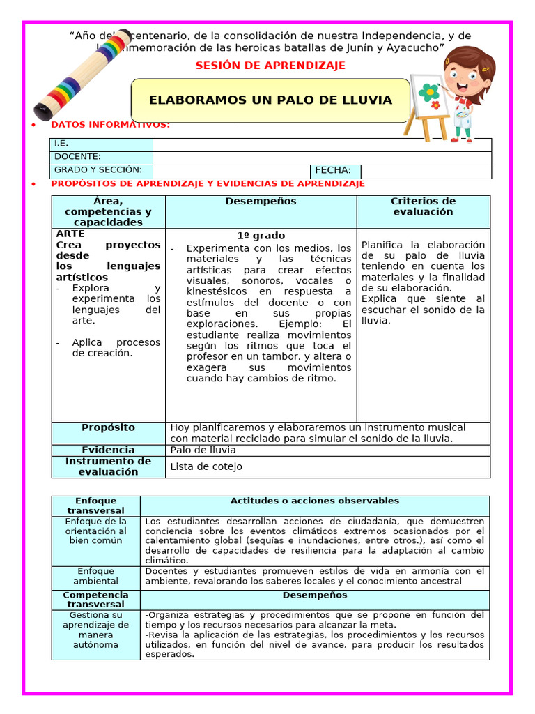 1º U5 s1 Sesion d5 Arte Elaboramos Un Palo de Lluvia | PDF
