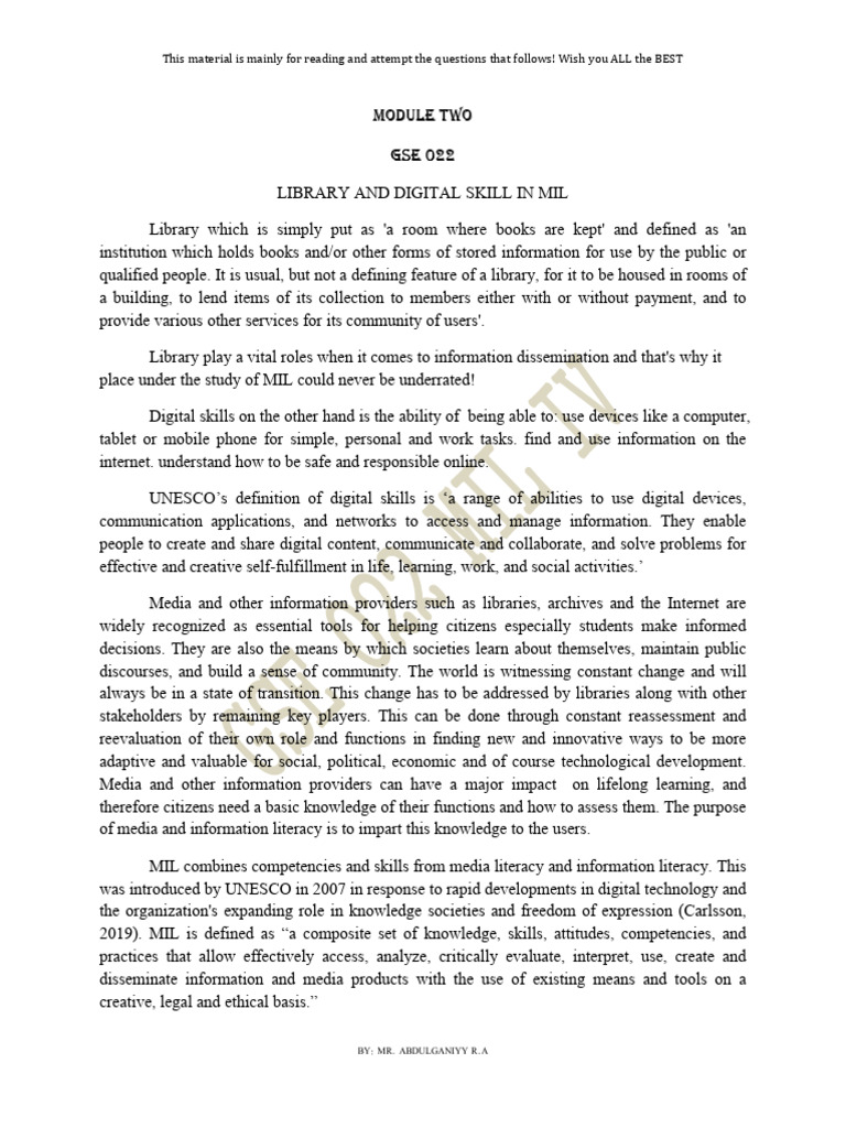 Gse-022 Library and Digital Skill | PDF
