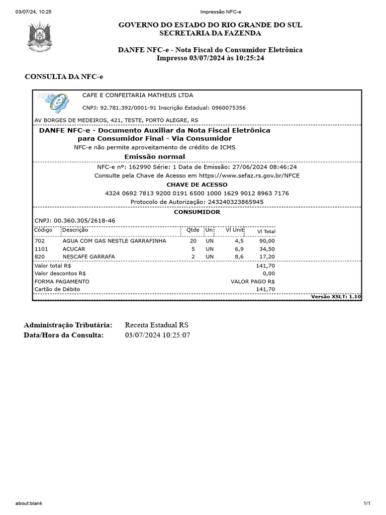 Impressão NFC-e | PDF
