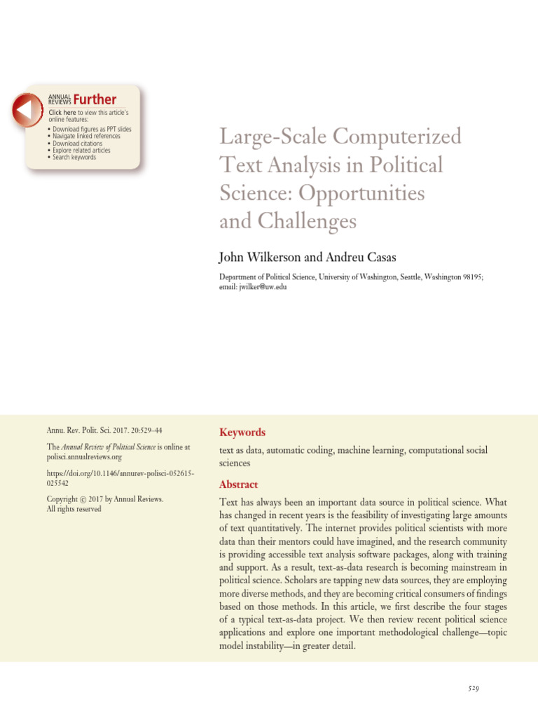 Large-Scale Computerized Text Analysis in Political Science: Opportunities and Challenges | PDF