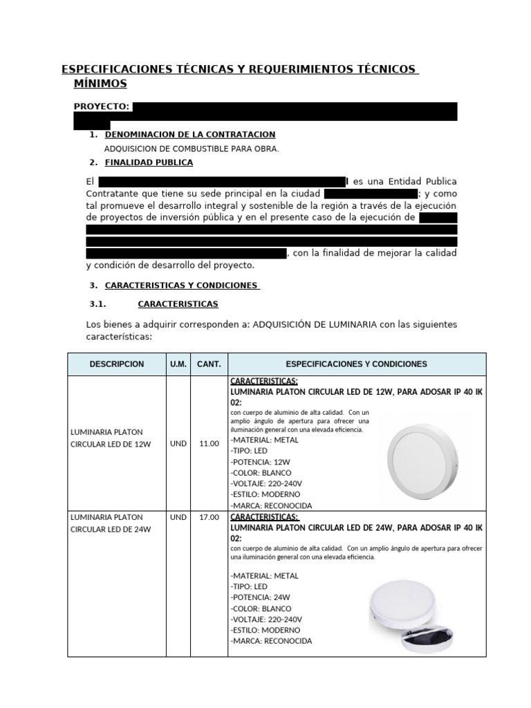 Especificaciones Tecnicas Luminarias | PDF | Diodo emisor de luz