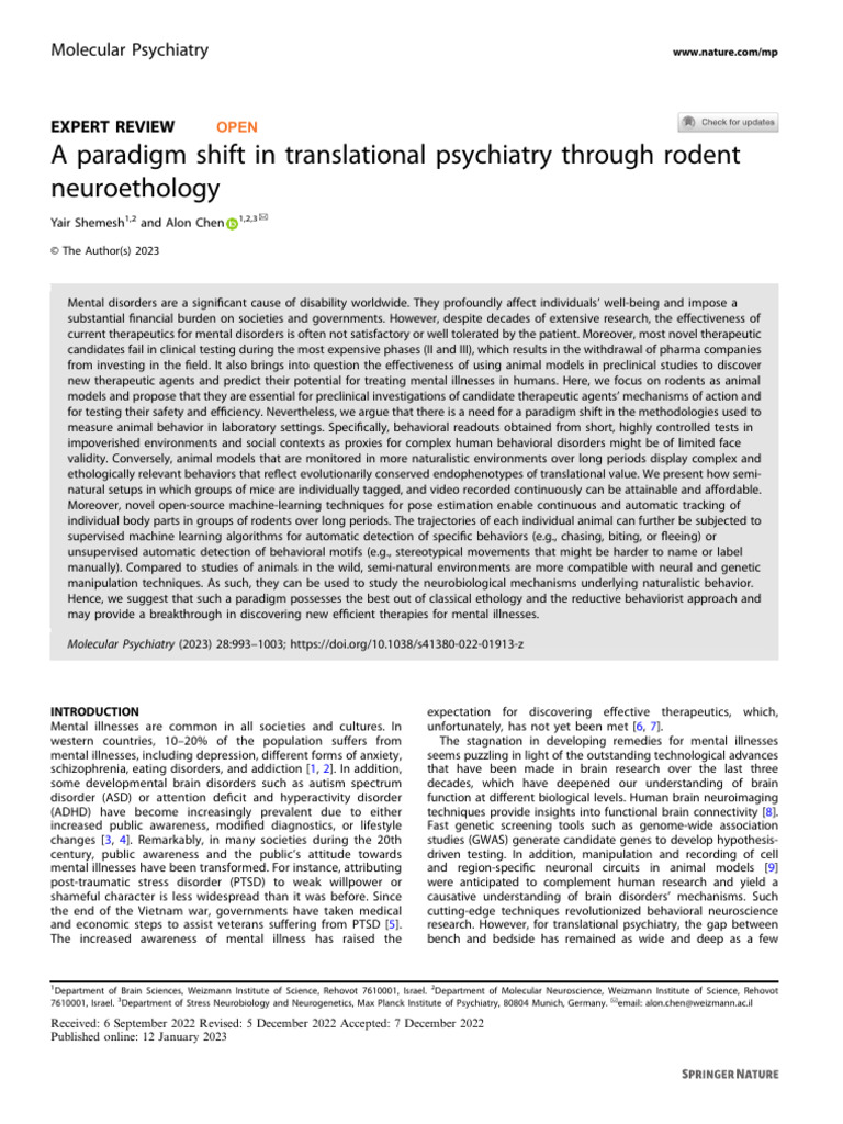 A Paradigm Shift in Translational Psychiatry Through Rodent ...