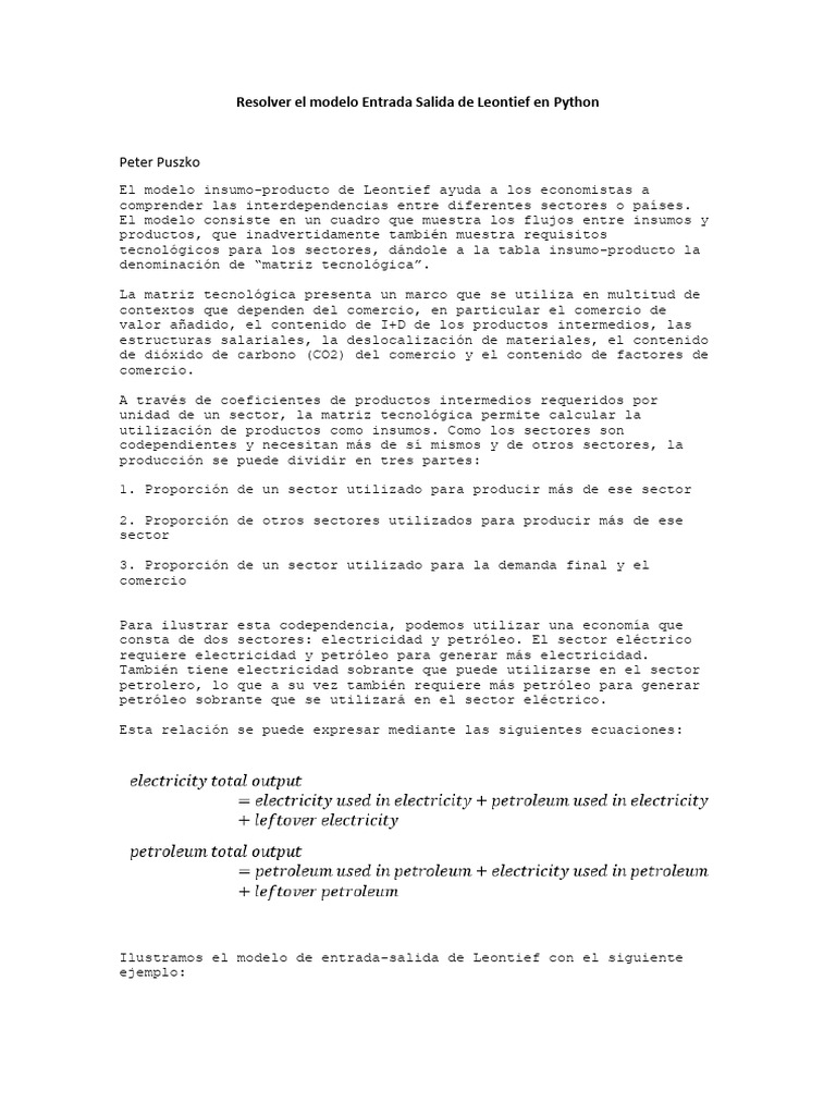 Resolver El Modelo Entrada Salida de Leontief en Python | PDF Resolver El Modelo Entrada Salida de Leontief en Python | PDF
