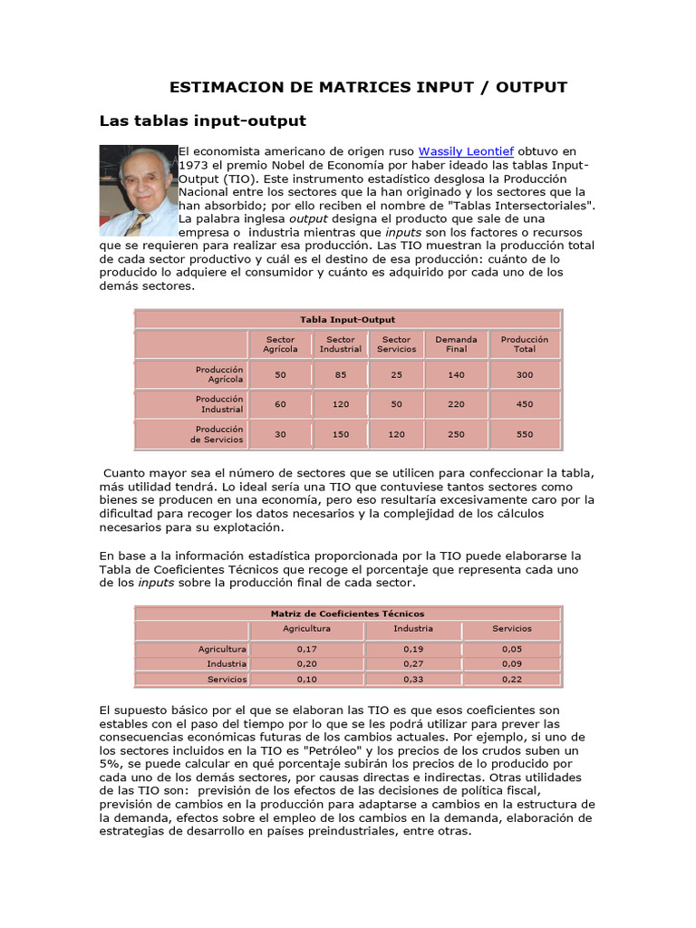Estimacion de Matrices Input | PDF