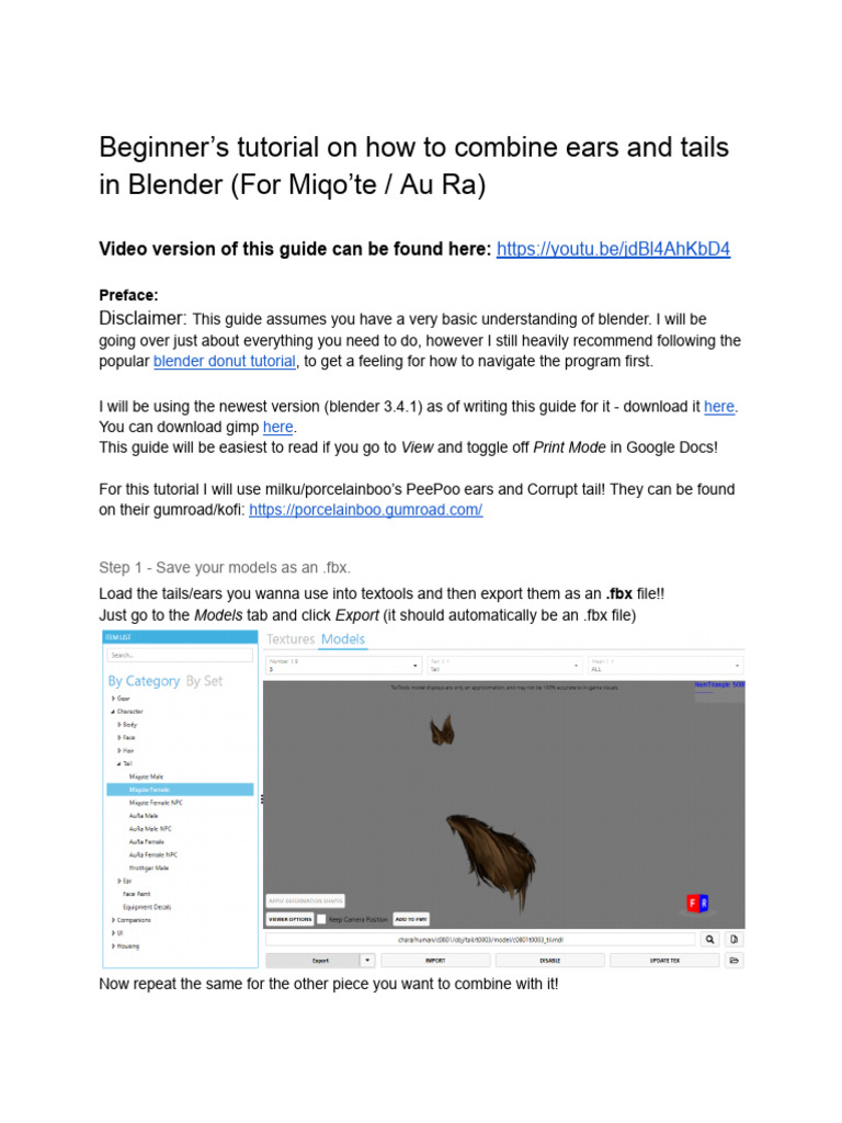 Beginner's Tutorial On How To Combine Ears and Tails in Blender | PDF
