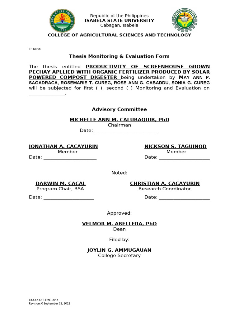 Thesis Monitoring Evaluation Form (1) | PDF