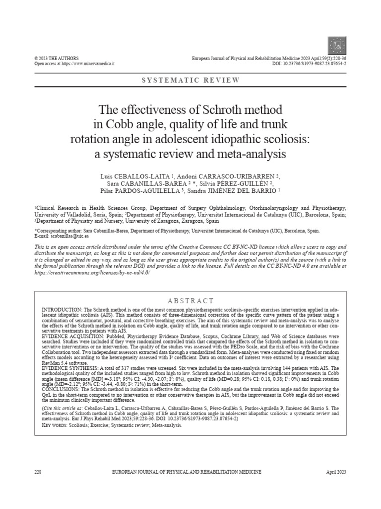 The Effectiveness of Schroth Method in Cobb Angle, Quality of Life and ...