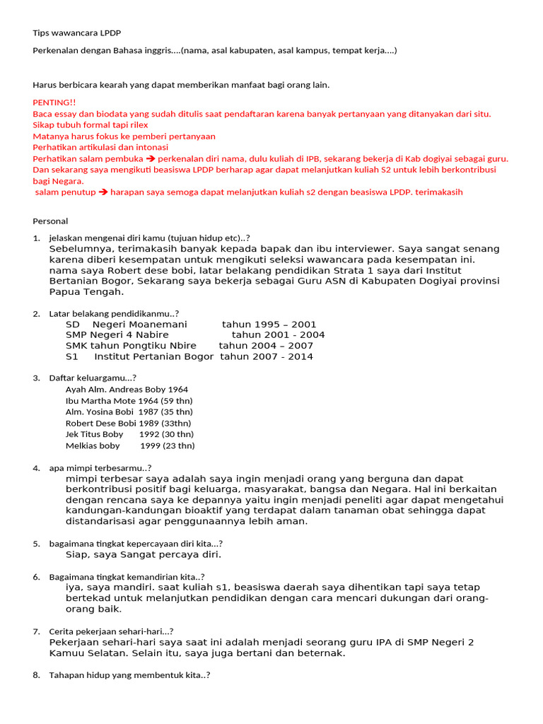 Tips Wawancara LPDP | PDF